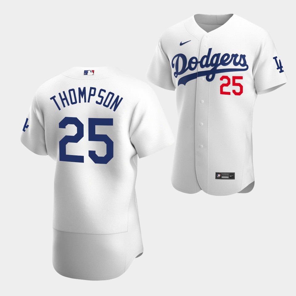 Men's Los Angeles Dodgers #25 Trayce Thompson White Flex Base Stitched ...