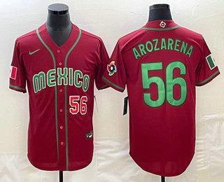 Men's Mexico Baseball #56 Randy Arozarena Number 2023 Red World Classic ...