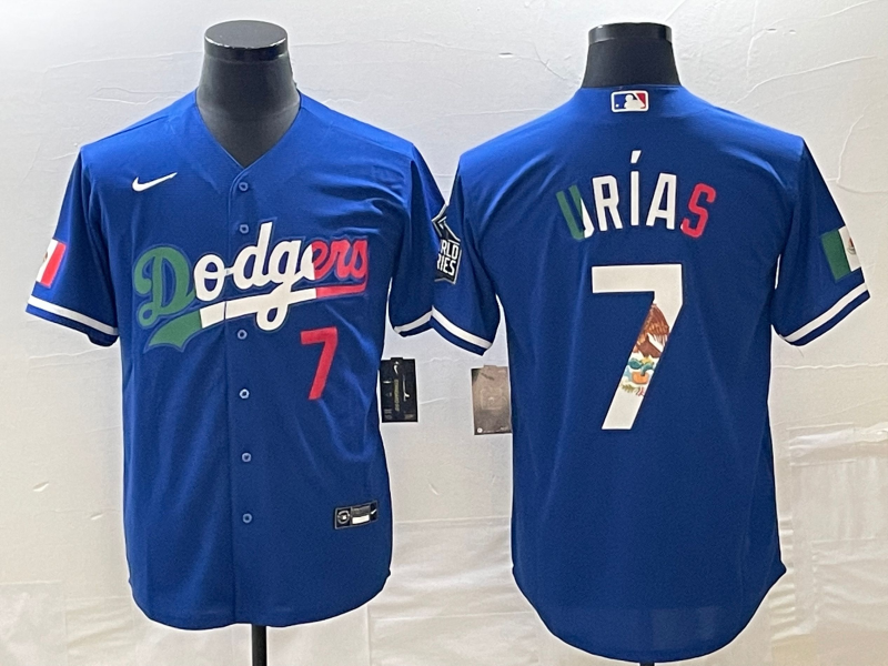 Men's Los Angeles Dodgers #7 Julio Urias Number Blue Cool Base Stitched ...