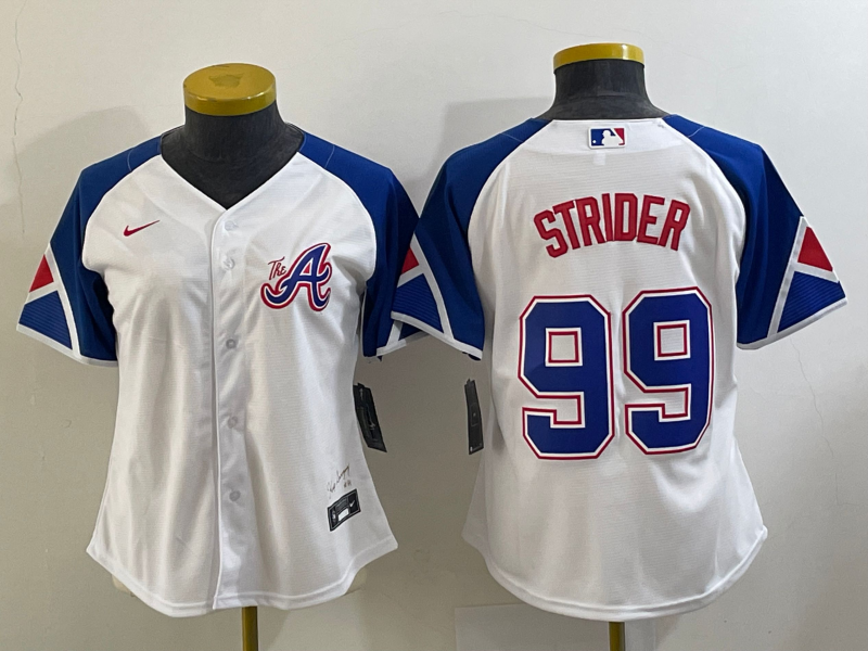 Women's Atlanta Braves #99 Spencer Strider White 2023 City Connect Cool ...