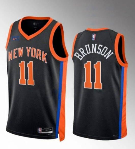 Men's New Yok Knicks #11 Jalen Brunson Blue With NO.6 Patch Stitched ...