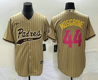 Men's San Diego Padres #44 Joe Musgrove Tan Pinstripe 2023 City Connect Cool Base Stitched ...