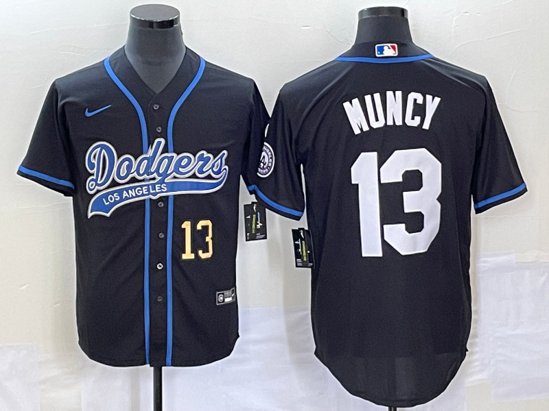 Men's Los Angeles Dodgers #13 Max Muncy Number Black With Patch Cool ...
