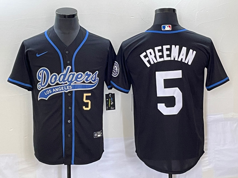 Men's Los Angeles Dodgers #5 Freddie Freeman Number Black Cool Base ...