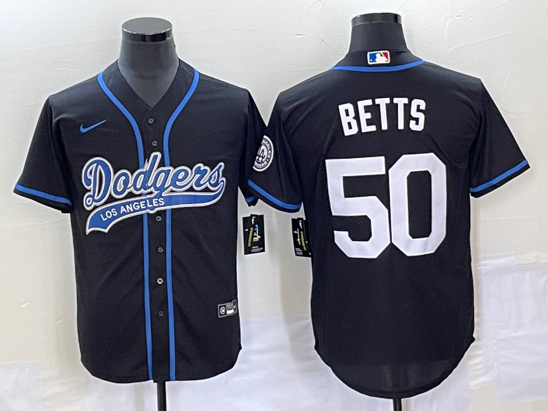Men's Los Angeles Dodgers #50 Mookie Betts Black With Patch Cool Base ...