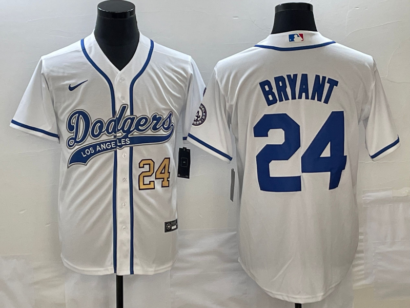 Men's Los Angeles Dodgers #24 Kobe Bryant Number White With Patch Cool ...