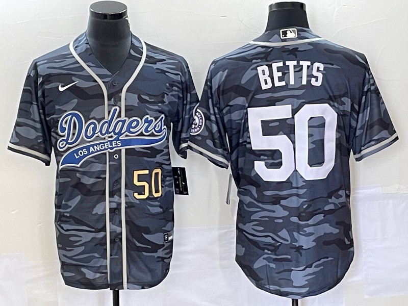 Men's Los Angeles Dodgers #50 Mookie Betts Gray Camo Cool Base With ...
