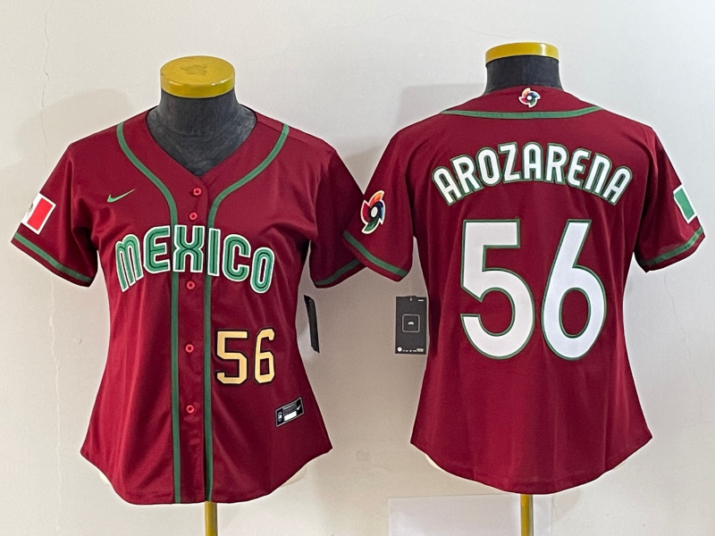 Women's Mexico Baseball #56 Randy Arozarena Number 2023 Red World ...