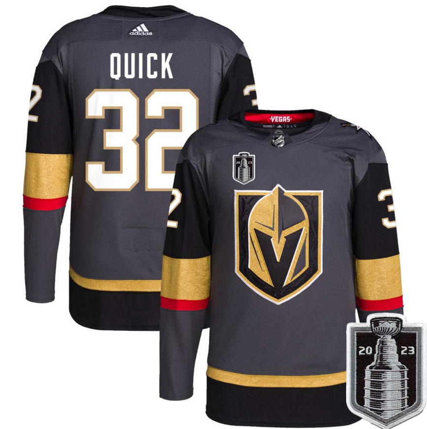 Men's Vegas Golden Knights #32 Jonathan Quick Gray 2023 Stanley Cup Final Stitched Jersey on ...