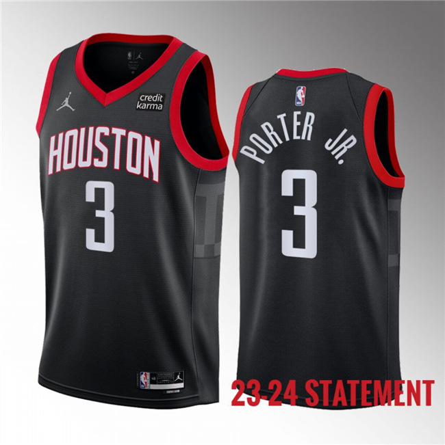 Men's Houston Rockets #3 Kevin Porter Jr. Black 2023 Statement Edition ...