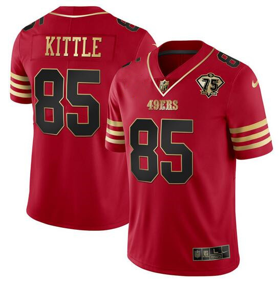 Men's San Francisco 49ers #85 George Kittle Red Gold With 75th ...