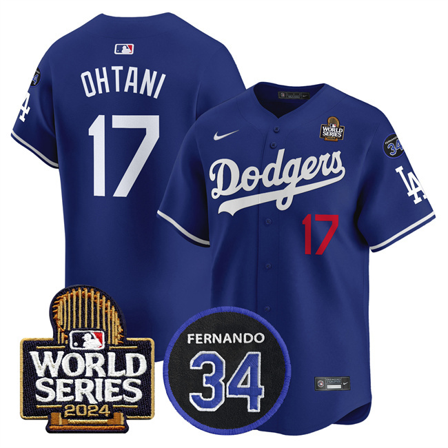 Men's Los Angeles Dodgers #17 Shohei Ohtani Royal 2024 World Series ...