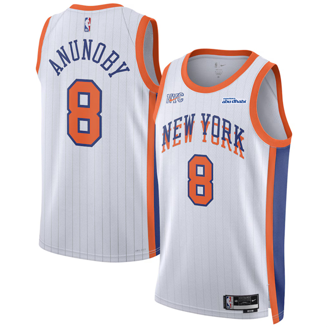 Men's New Yok Knicks #8 OG Anunoby White 2024-25 City Edition Stitched ...