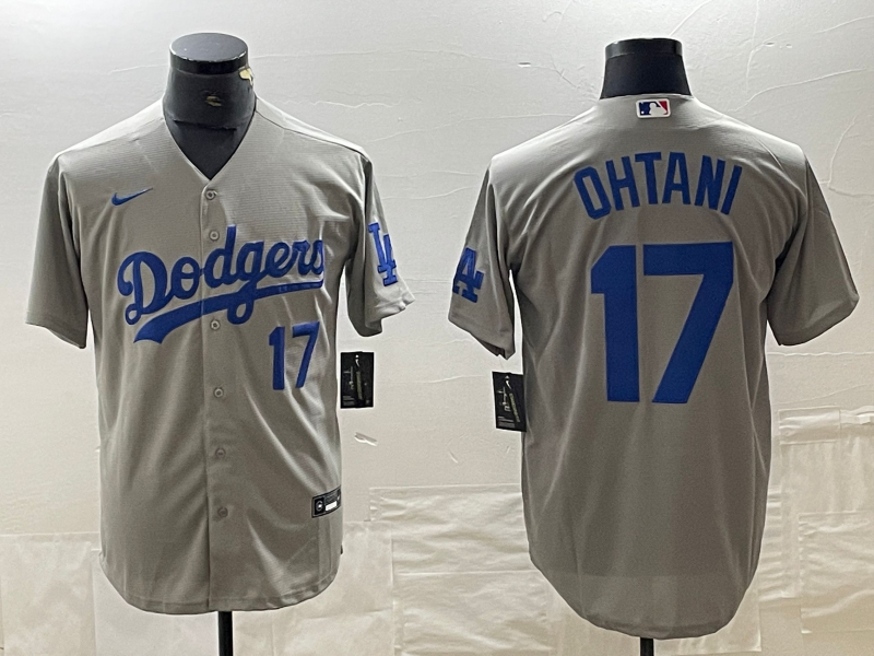 Men's Los Angeles Dodgers #17 Shohei Ohtani Number Grey Cool Base ...