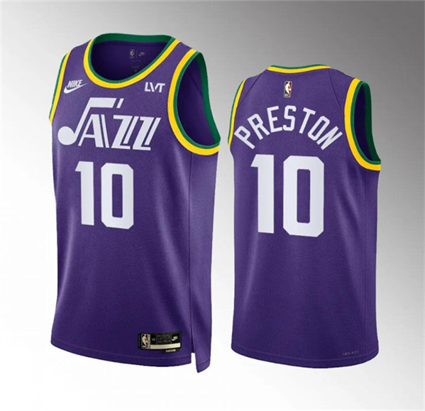 Men's Utah Jazz #10 Jason Preston Purple 2023-24 City Edition Stitched ...