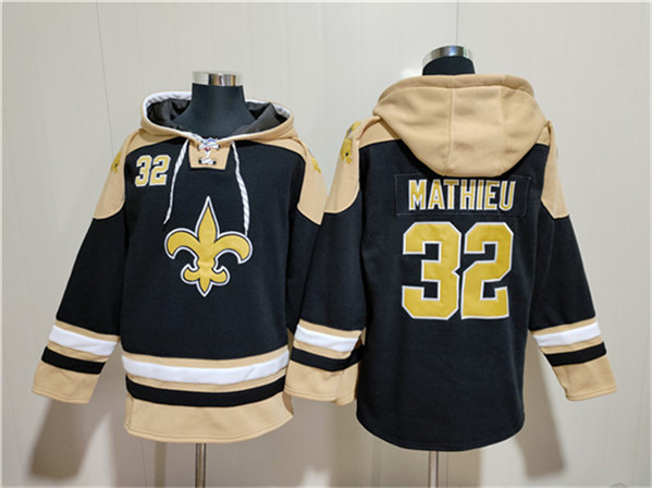 Men's New Orleans Saints #32 Tyrann Mathieu Black Ageless Must-Have Lace-Up Pullover Hoodie on ...