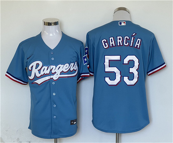 Men's Texas Rangers #53 Adolis Garcia Blue With Patch Cool Base ...