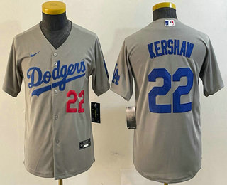 Youth Los Angeles Dodgers #22 Clayton Kershaw Number Grey Stitched Cool ...