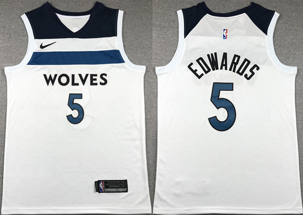 Men's Minnesota Timberwolves #5 Anthony Edwards White City Edition ...