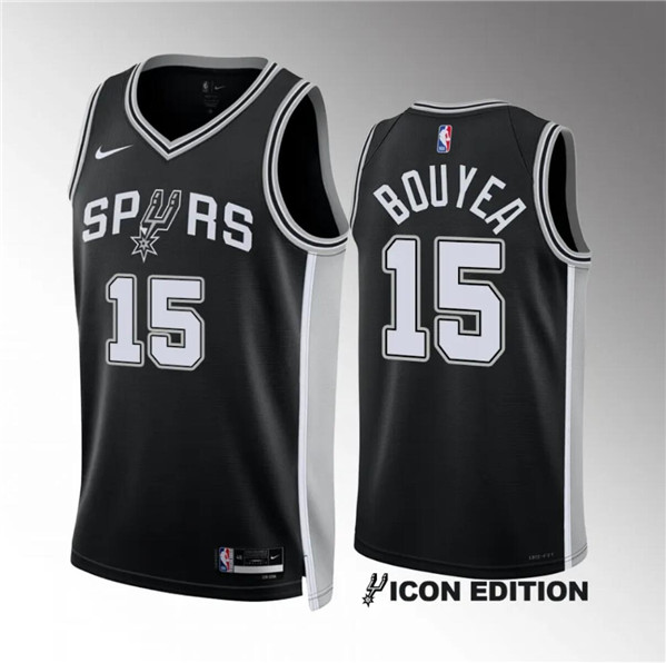Men's San Antonio Spurs #15 Jamaree Bouyea Black Icon Edition Stitched ...