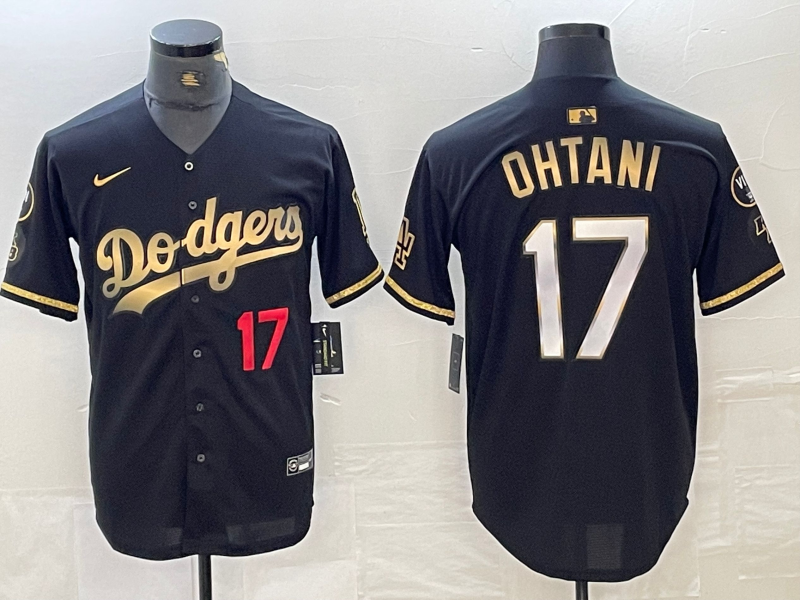 Mens Los Angeles Dodgers #17 Shohei Ohtani Number Black Gold Stitched ...