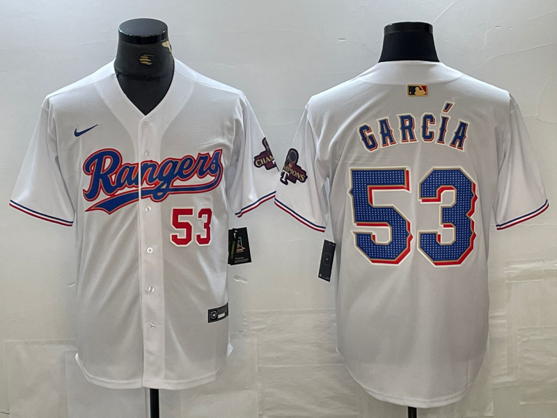 Men's Texas Rangers #53 Adolis Garcia Number White 2023 World Series ...