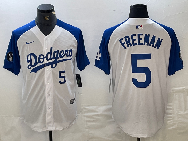 Men's Los Angeles Dodgers #5 Freddie Freeman Number White Blue Fashion ...