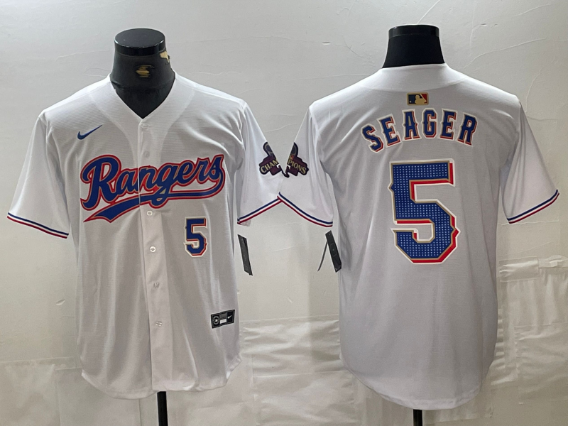 Men's Texas Rangers #5 Corey Seager Number White 2024 Gold Collection ...