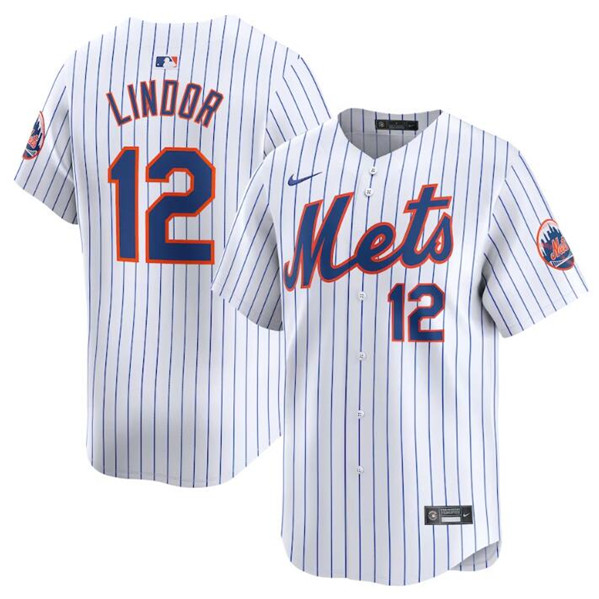 Men's New York Mets #12 Francisco Lindor White 2024 Home Limited Stitched Baseball Jersey on ...