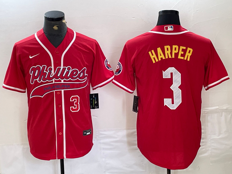 Men's Philadelphia Phillies #3 Bryce Harper Number Red Cool Base ...