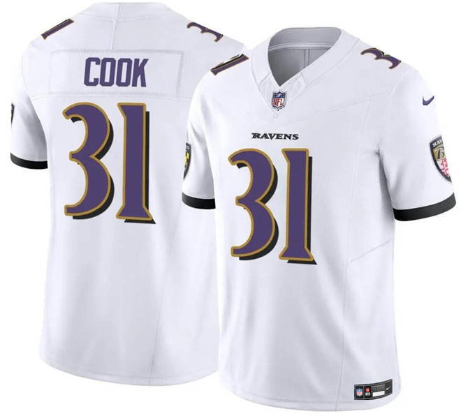 Men's Baltimore Ravens #31 Dalvin Cook White 2024 F.U.S.E. Vapor ...