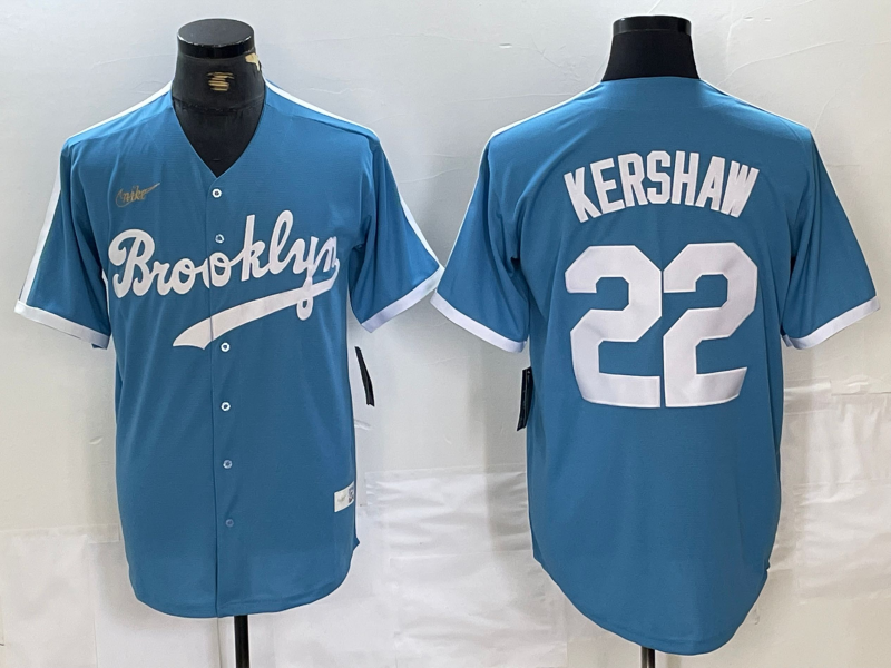 Men's Brooklyn Dodgers #22 Clayton Kershaw Light Blue Cooperstown ...