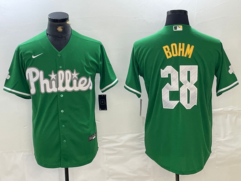 Men's Philadelphia Phillies #28 Alec Bohm Kelly Green Cool Base Jersey ...