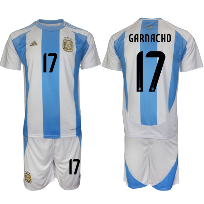 Men's Argentina #17 Alejandro Garnacho White Blue 2024-25 Home Soccer ...