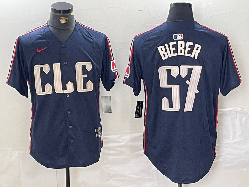 Men's Cleveland Guardians #22 Shane Bieber Navy 2024 City Connect ...