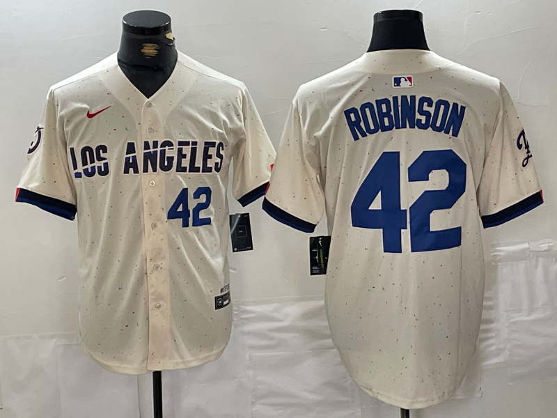 Men's Los Angeles Dodgers #42 Jackie Robinson Number Cream 2024 City ...