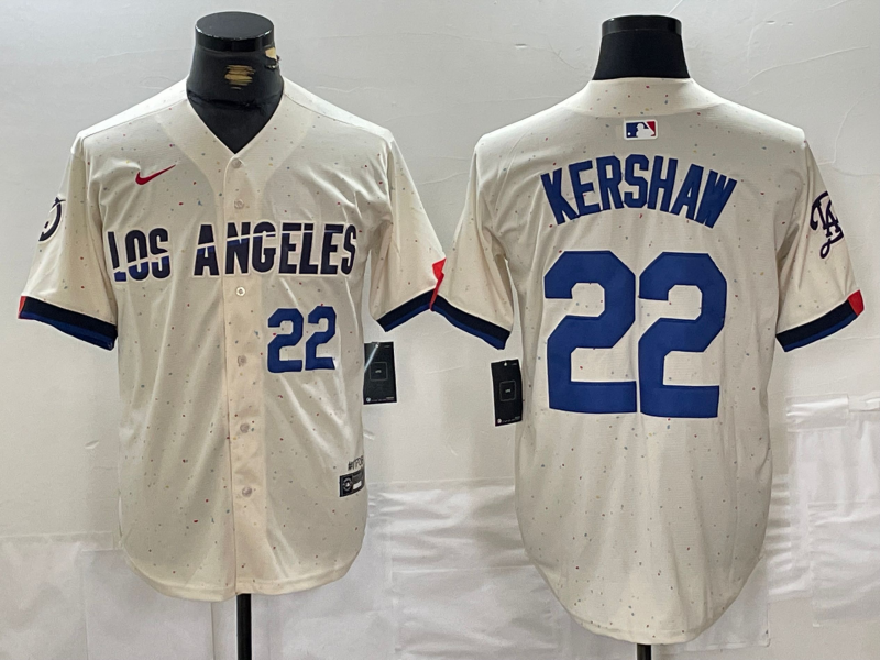 Men's Los Angeles Dodgers #22 Clayton Kershaw Number Cream 2024 City ...