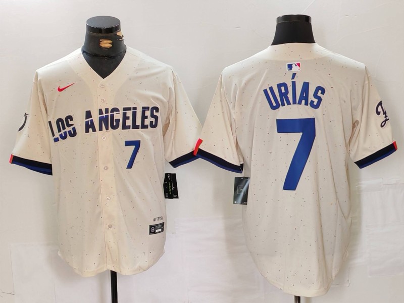 Men's Los Angeles Dodgers #7 Julio Urias Number Cream 2024 City Connect ...