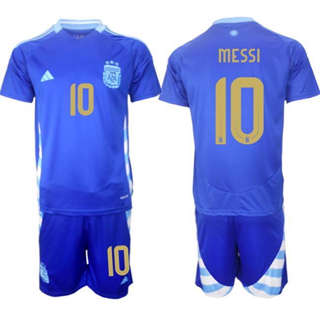 Men's Argentina #10 Lionel Messi Blue 2024-25 Away SoccerJersey Suit on ...