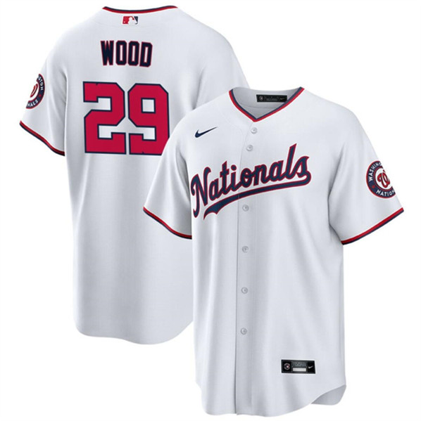 Men's Washington Nationals #29 James Wood White 2024 Home Limited Stitched Baseball Jersey on ...