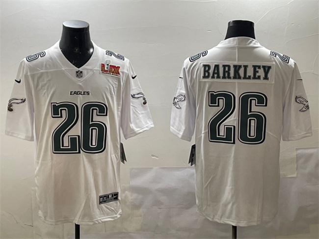 Men's Philadelphia Eagles #26 Saquon Barkley White 2025 Super Bowl LIX ...