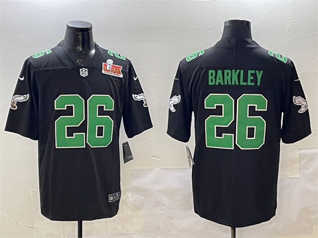 Men's Philadelphia Eagles #26 Saquon Barkley Black 2025 Super Bowl LIX ...