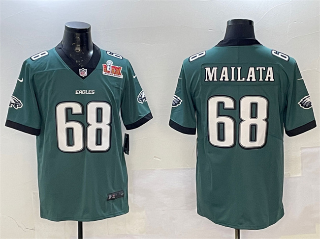 Men's Philadelphia Eagles #68 Jordan Mailata Green 2025 Super Bowl LIX ...