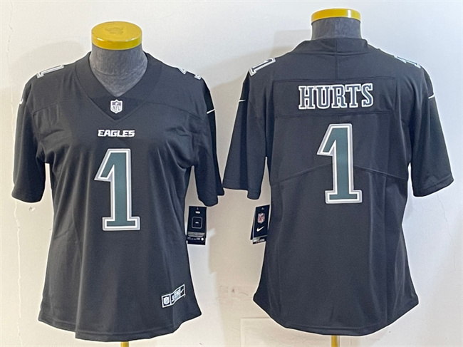 Women's Philadelphia Eagles #1 Jalen Hurts Black 2025 Super Bowl LIX ...