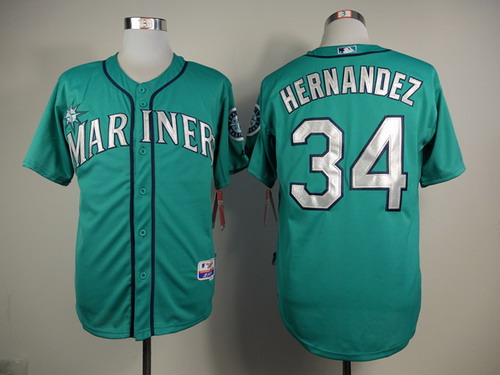 Seattle Mariners #34 Felix Hernandez Green With Silver Jersey on sale ...