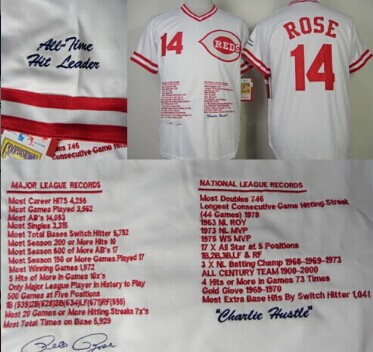 Cincinnati Reds #14 Pete Rose White Commemorative Throwback Jersey on ...