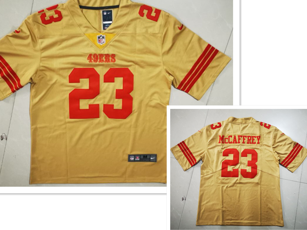 Men's San Francisco 49ers #23 Christian McCaffrey Gold NEW 2022 ...